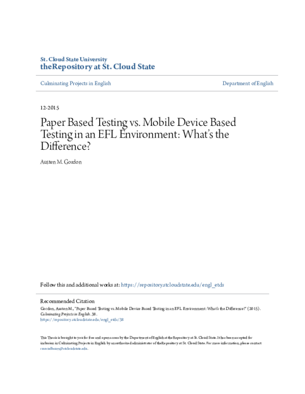 (PDF) Paper Based Testing vs. Mobile Device Based Testing in an EFL ...
