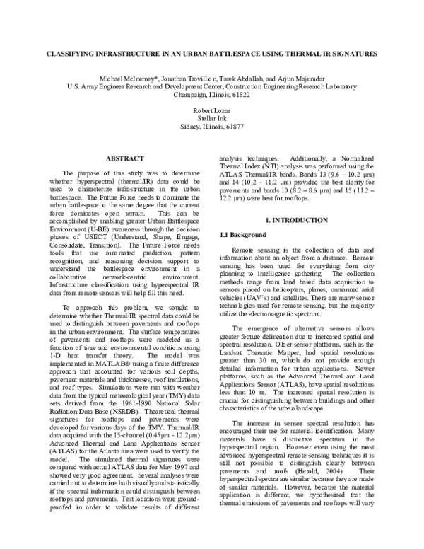 (PDF) Classifying Infrastructure in an Urban Battlespace Using Thermal ...