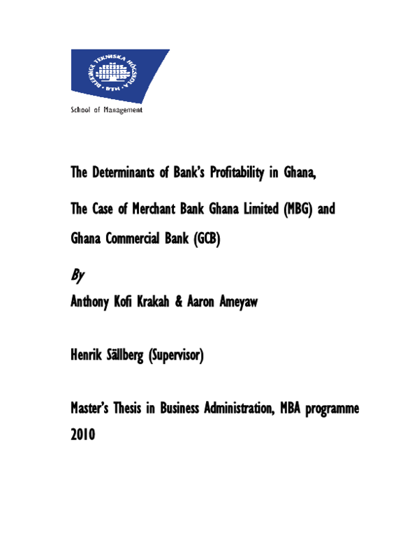 (PDF) The Determinants of Bank's Profitability in Ghana, The Case of ...