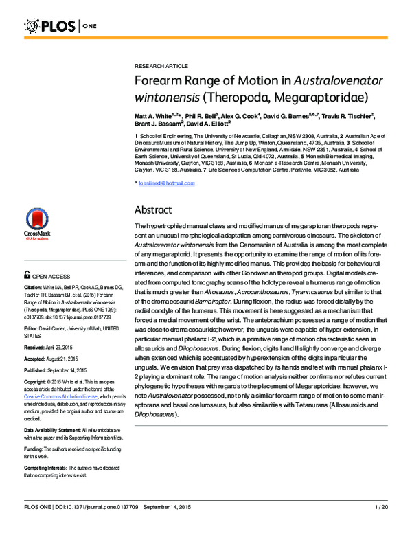 (PDF) Forearm Range of Motion in Australovenator wintonensis (Theropoda ...