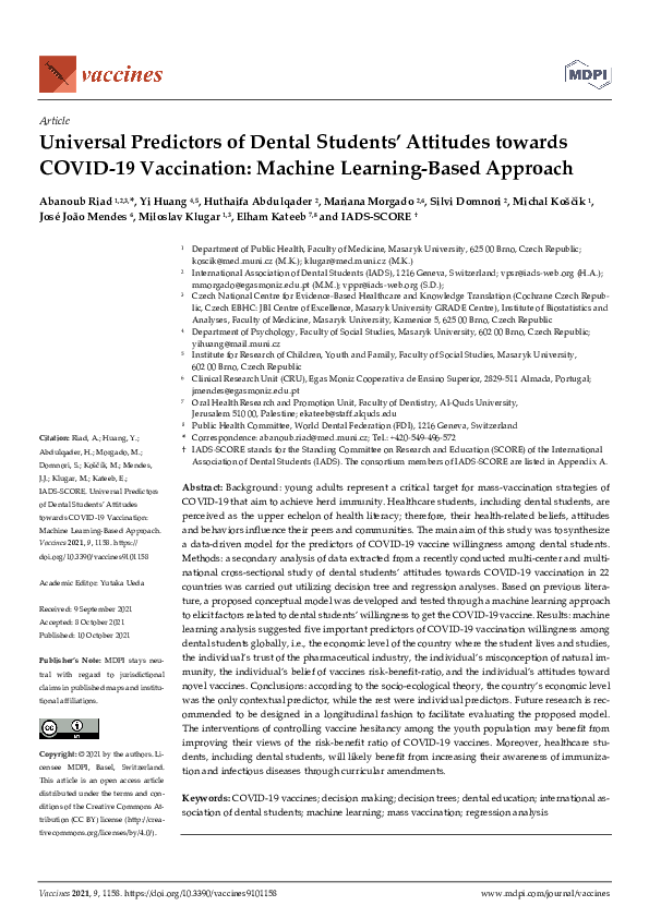 (PDF) Universal Predictors of Dental Students’ Attitudes towards COVID-19 Vaccination: Machine ...