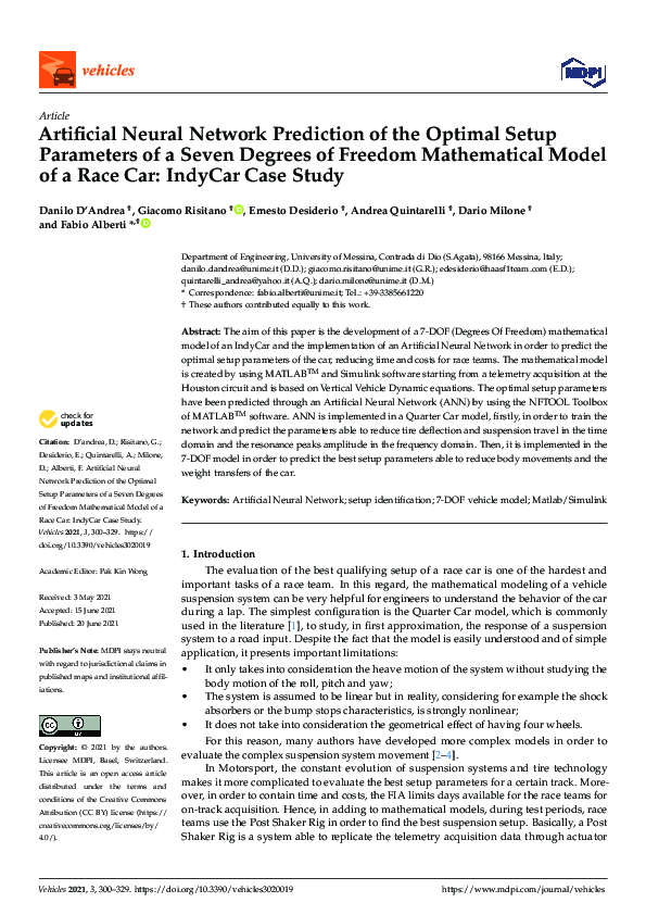 Pdf Artificial Neural Network Prediction Of The Optimal Setup Parameters Of A Seven Degrees Of