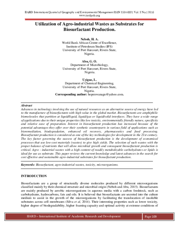 (PDF) Utilization of Agro-industrial Wastes as Substrates for ...