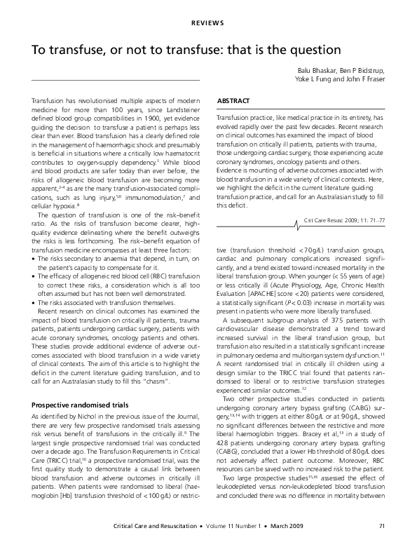 (PDF) To transfuse or not to transfuse—That is the question!