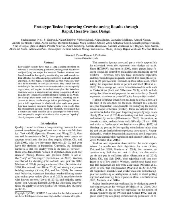 (PDF) Prototype Tasks: Improving Crowdsourcing Results through Rapid, Iterative Task Design
