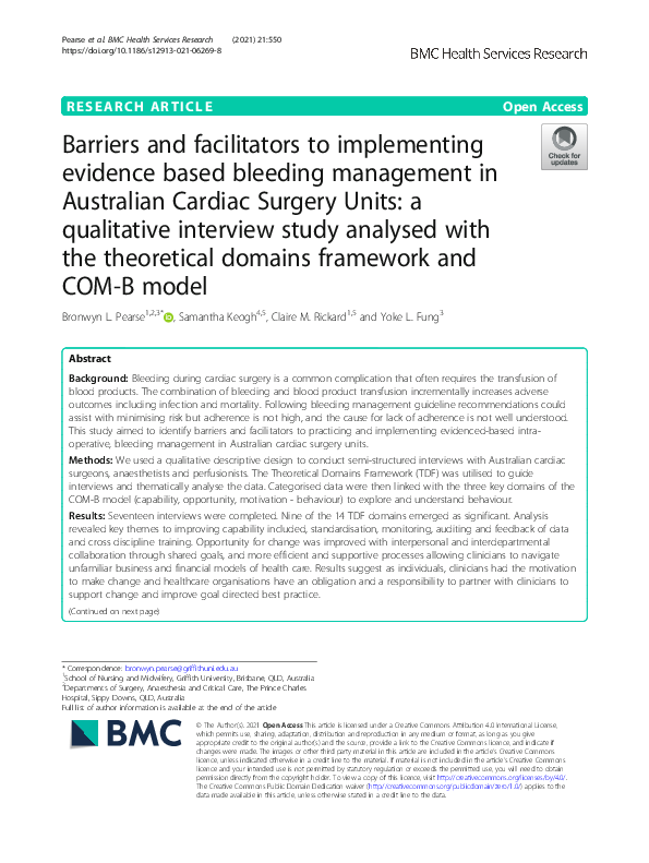 (PDF) Barriers and Facilitators to Implementing Evidence Based Bleeding Management in Australian ...