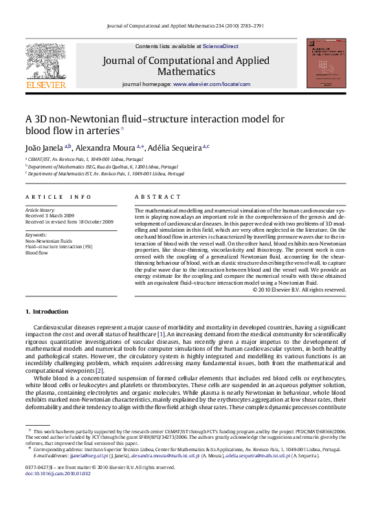 (PDF) A 3D Non-Newtonian Fluid-Structure Interaction Model for Blood Flow In Arteries