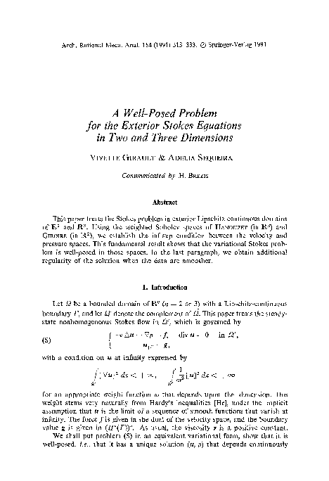 (PDF) A well-posed problem for the exterior Stokes equations in two and ...