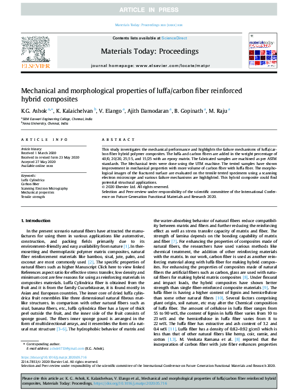 (PDF) Mechanical and morphological properties of luffa/carbon fiber ...