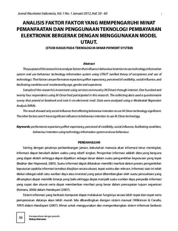 (PDF) Analisis Faktor-Faktor Yang Mempengaruhi Minat Perilaku Terhadap Penggunaan Sistem ...