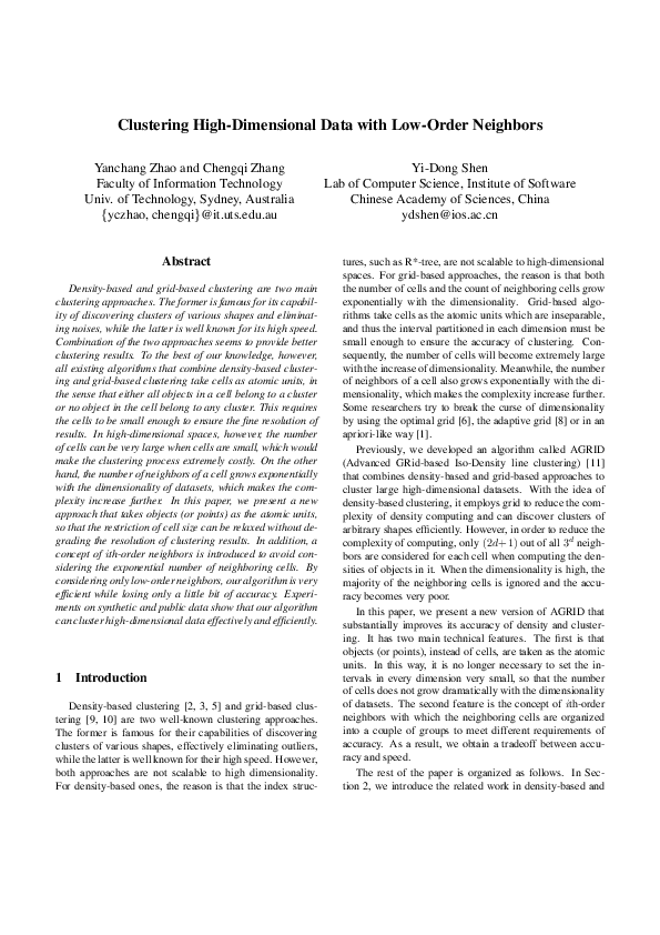 (PDF) Clustering High-Dimensional Data with Low-Order Neighbors