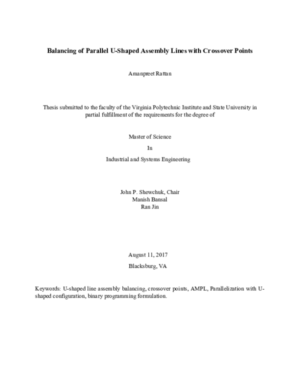 (PDF) Balancing of Parallel U-Shaped Assembly Lines with Crossover Points