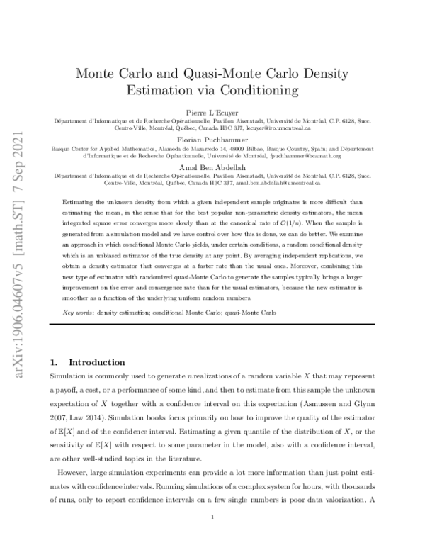 Pdf Monte Carlo And Quasi Monte Carlo Density Estimation Via Conditioning