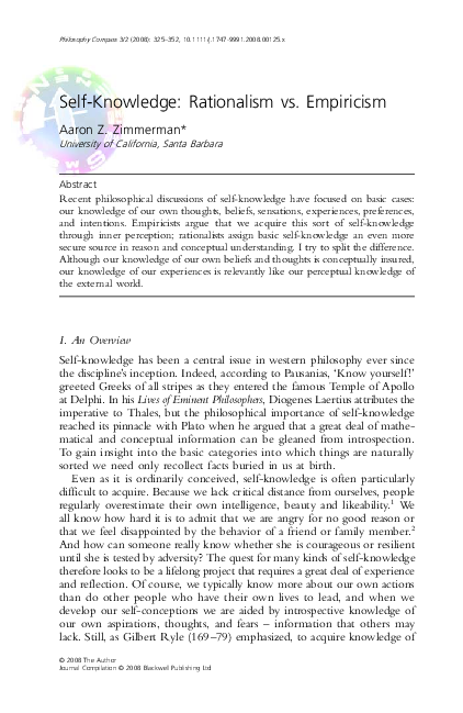 (PDF) Self-Knowledge: Rationalism vs. Empiricism