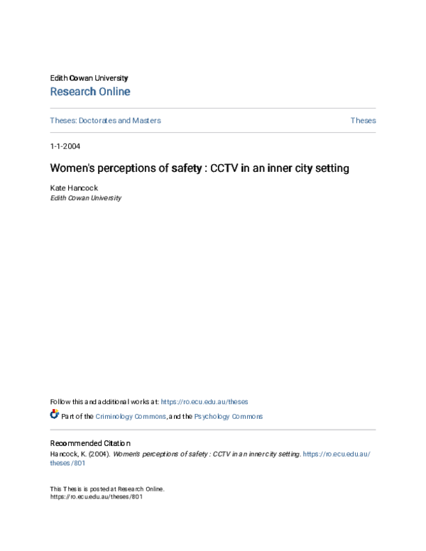 (PDF) Women's perceptions of safety : CCTV in an inner city setting