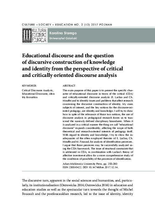 (PDF) Educational discourse and the question of discursive construction ...