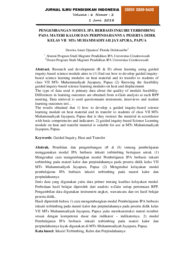 (PDF) PENGEMBANGAN MODUL IPA BERBASIS INKUIRI TERBIMBING PADA MATERI PENGELOLAAN LINGKUNGAN ...