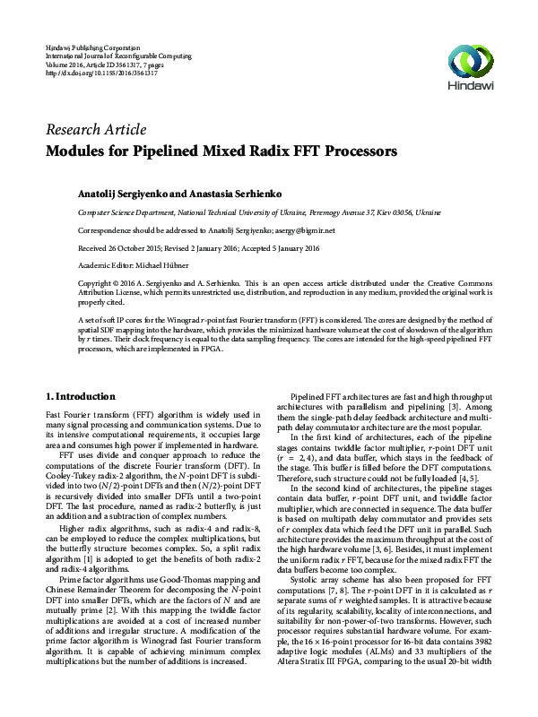 (PDF) Modules for Pipelined Mixed Radix FFT Processors