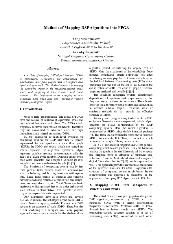Pdf Mapping Dsp Algorithms Into Fpga 7393