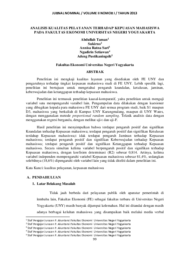 (PDF) Analisis Kualitas Pelayanan Terhadap Kepuasan Pelanggan Menggunakan Metode Importance ...
