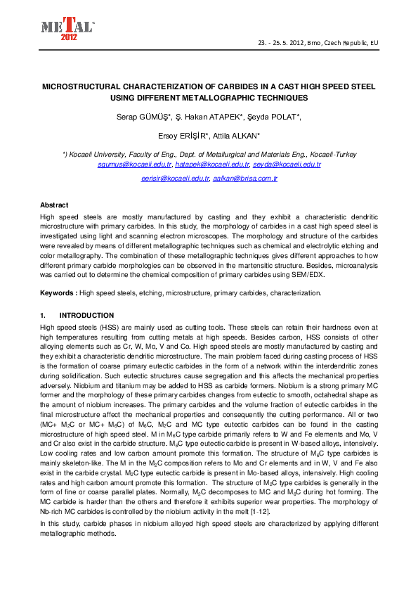 (PDF) Microstructural Characterization of Carbides in Cryotreated ...