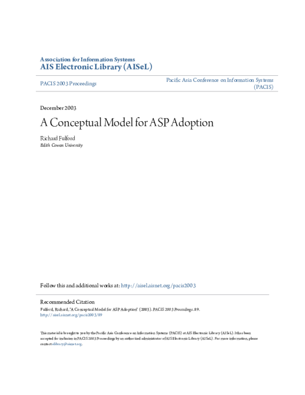 (PDF) A conceptual Model for ASP Adoption