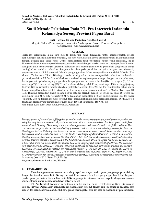 (PDF) Studi Metode Peledakan Pada Pt. Pro Intertech Indonesia Kotamadya ...