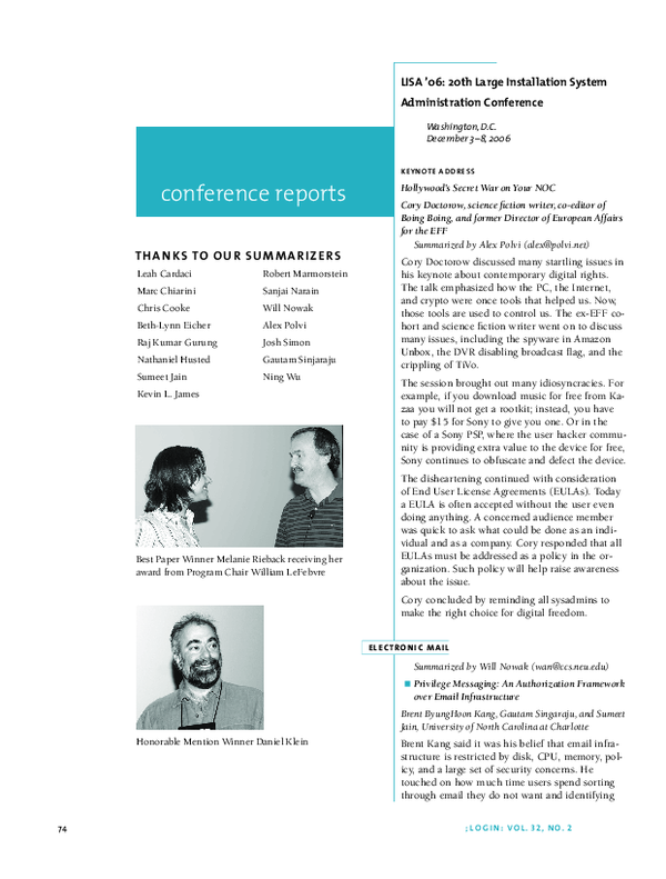 (PDF) THANKS TO OUR SUMMARIZERS LISA ’ 06 : 20 th Large Installation ...