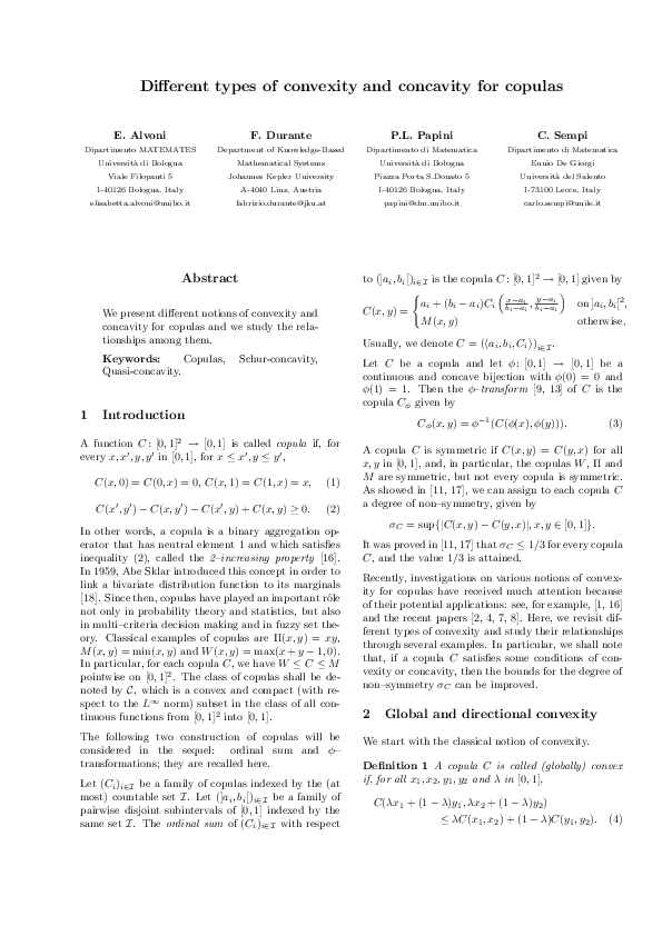 (PDF) Different Types of Convexity and Concavity for Copulas