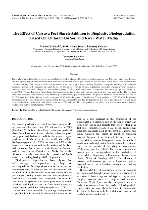 (PDF) The Effect of Cassava Peel Starch Addition to Bioplastic ...