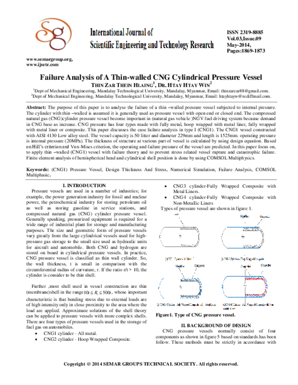 (PDF) Failure Analysis of A Thin-walled CNG Cylindrical Pressure Vessel