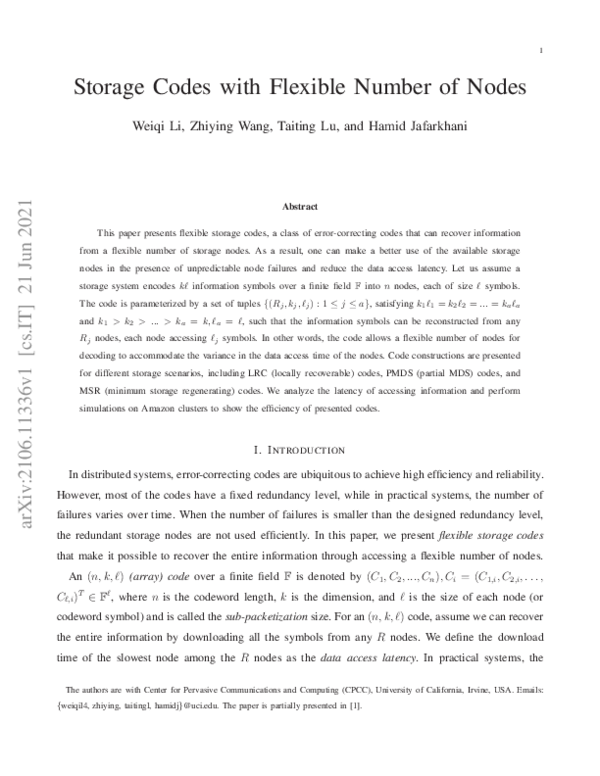 (PDF) Storage Codes with Flexible Number of Nodes