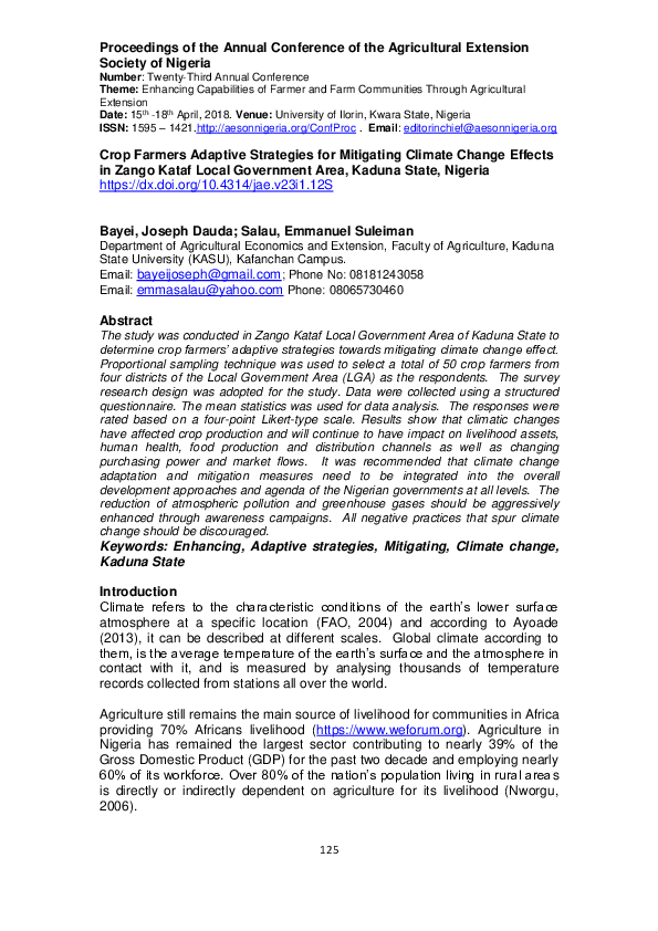 (PDF) Crop Farmers Adaptive Strategies for Mitigating Climate Change ...