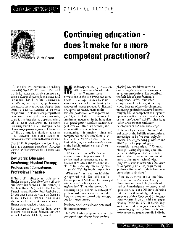 (PDF) Continuing education-does it make for a more competent practitioner?