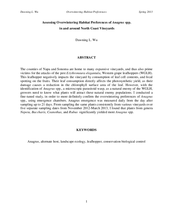 (PDF) Assessing Overwintering Habitat Preferences of Anagrus spp. in ...