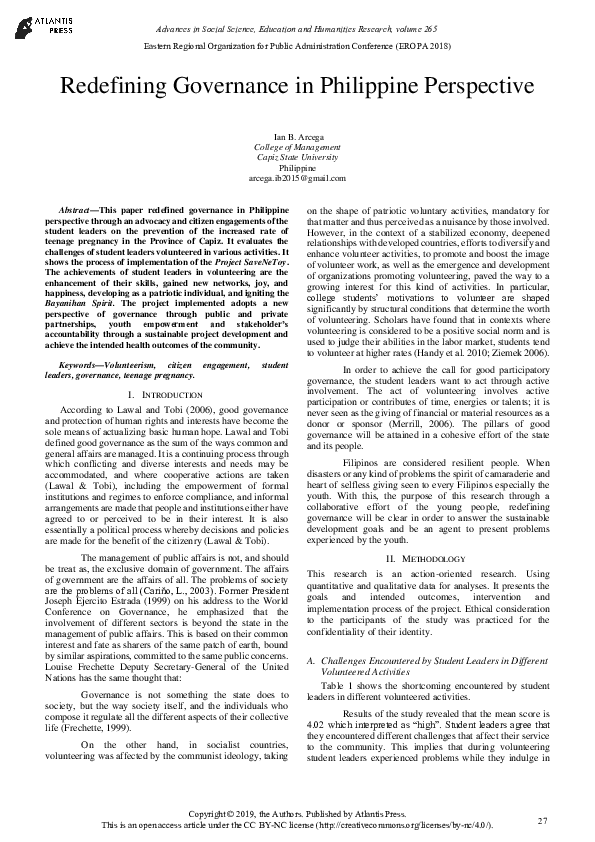 (PDF) Redefining Governance in Philippine Perspective