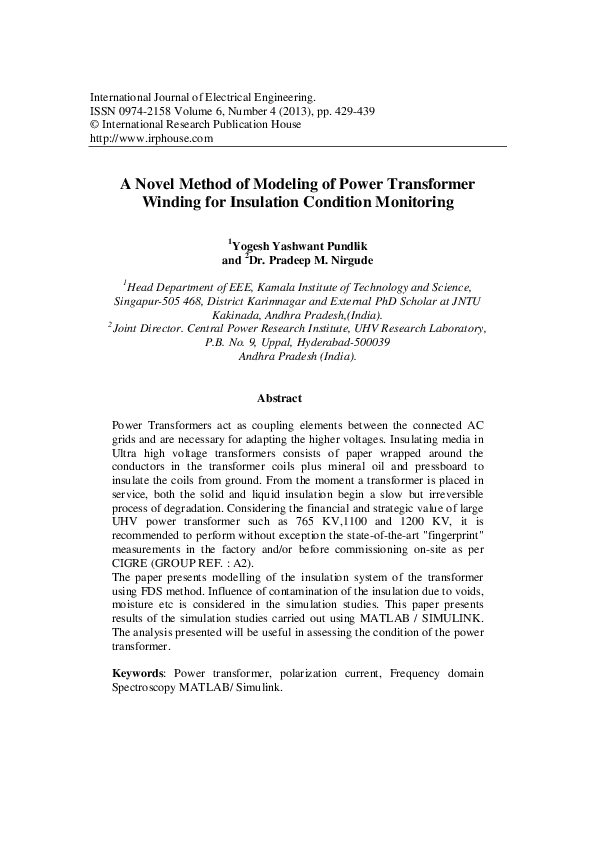 (PDF) Modeling Power Transformer Insulation Conditions