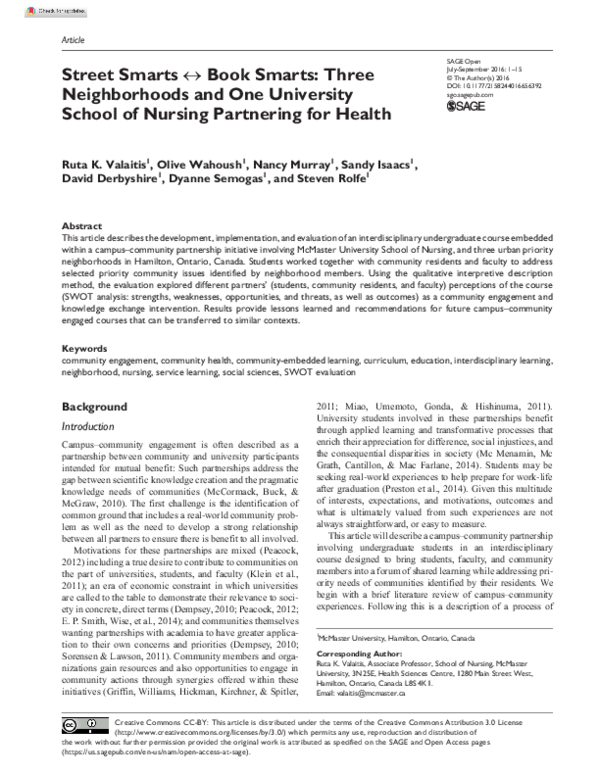 (PDF) Street Smarts Book Smarts: Three Neighborhoods and One University ...