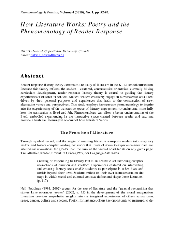 (PDF) How Literature Works: Poetry and the Phenomenology of Reader Response