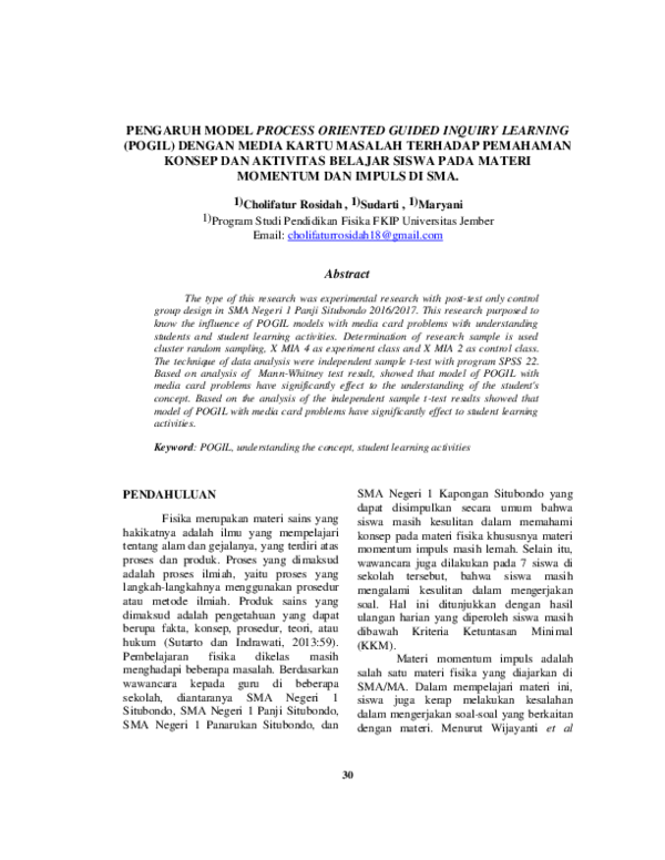 (PDF) Pengaruh Model Process Oriented Guided Inquiry Learning (POGIL ...
