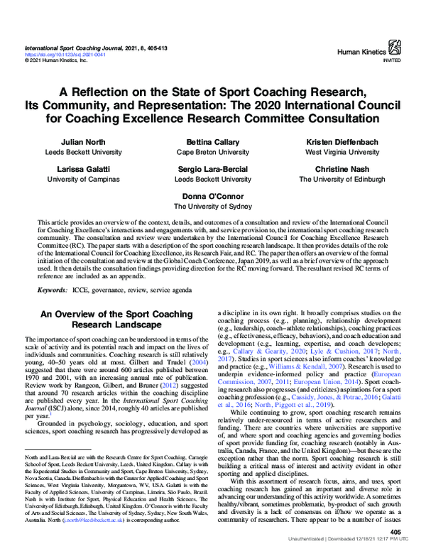 (PDF) A Reflection on the State of Sport Coaching Research, Its ...