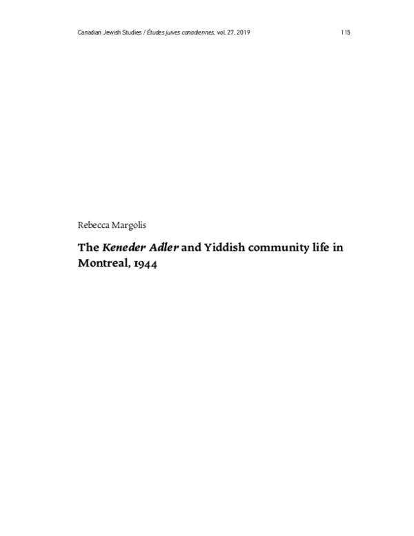 (PDF) The Keneder Adler and Yiddish community life in Montreal, 1944