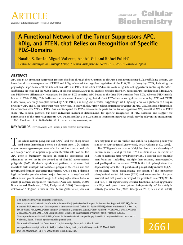 (PDF) A functional network of the tumor suppressors APC, hDlg, and PTEN ...