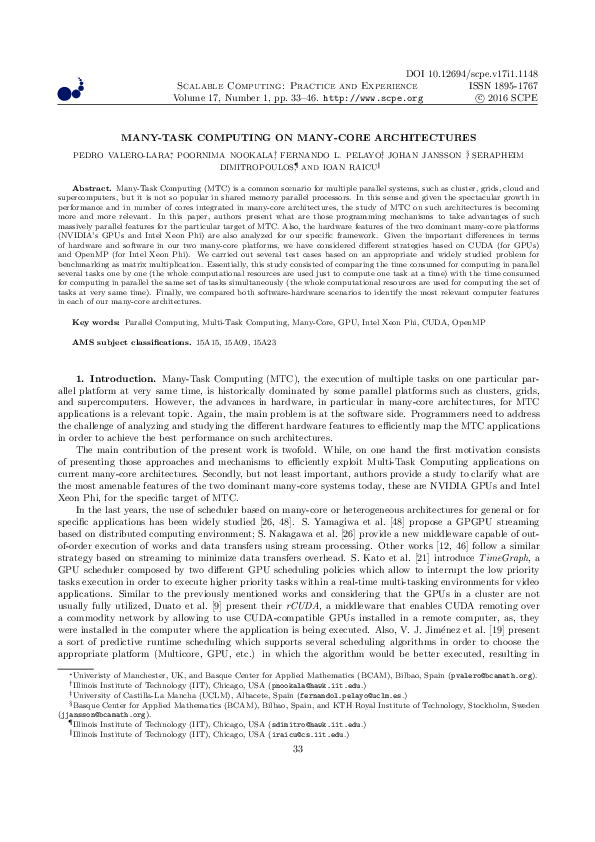 (PDF) Many-Task Computing on Many-Core Architectures