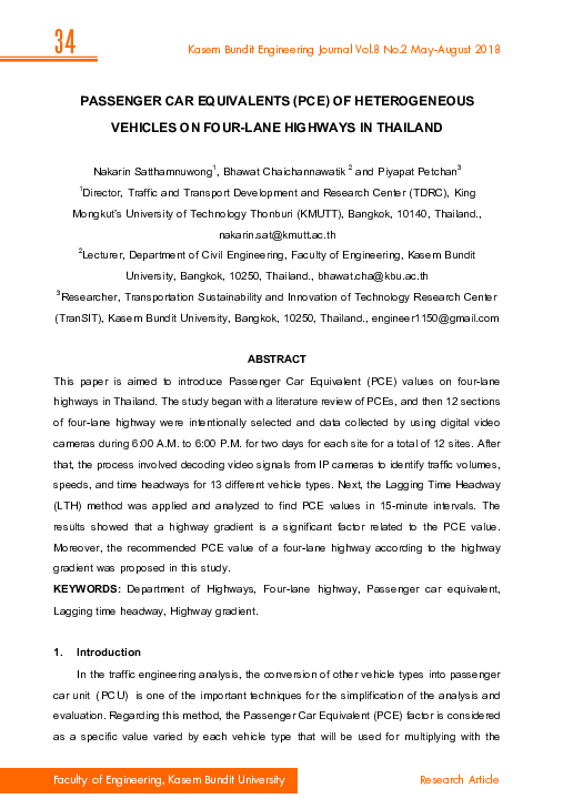 (PDF) Passenger Car Equivalents (Pce) of Heterogeneous Vehicles on Four ...