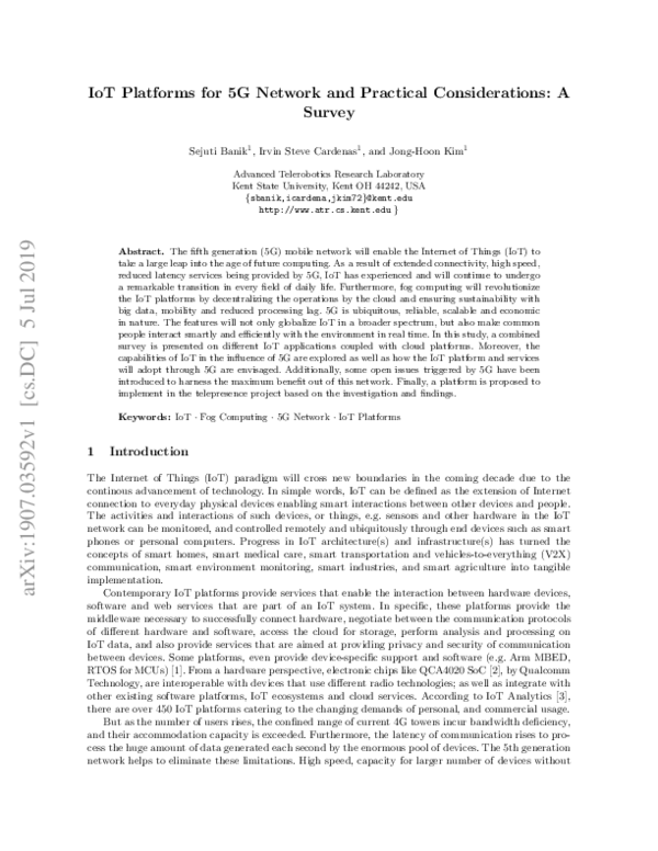 Pdf Iot Platforms For 5g Network And Practical Considerations A Survey