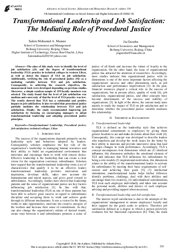 (PDF) Transformational Leadership and Job Satisfaction as Predictor of Organizational ...