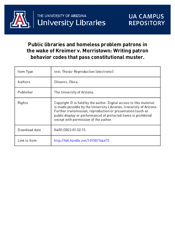 (PDF) Public libraries and homeless problem patrons in the wake of ...