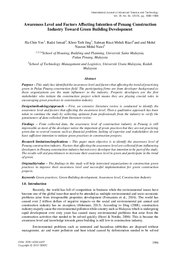 (PDF) Awareness Level and Factors Affecting Intention of Penang ...
