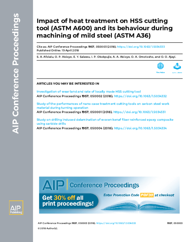 (PDF) Impact of heat treatment on HSS cutting tool (ASTM A600) and its ...